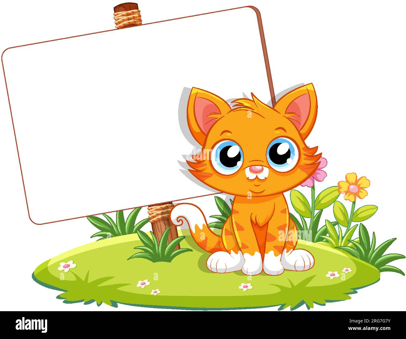 A vector cartoon illustration of a cat character with a nature outdoor ...