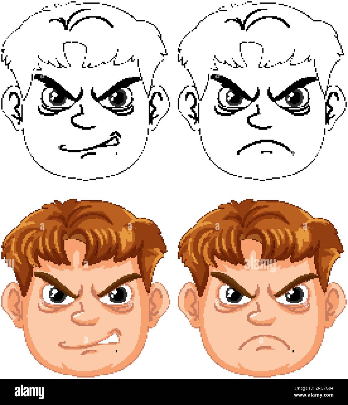 A vector cartoon illustration of an angry boy's facial expression Stock ...