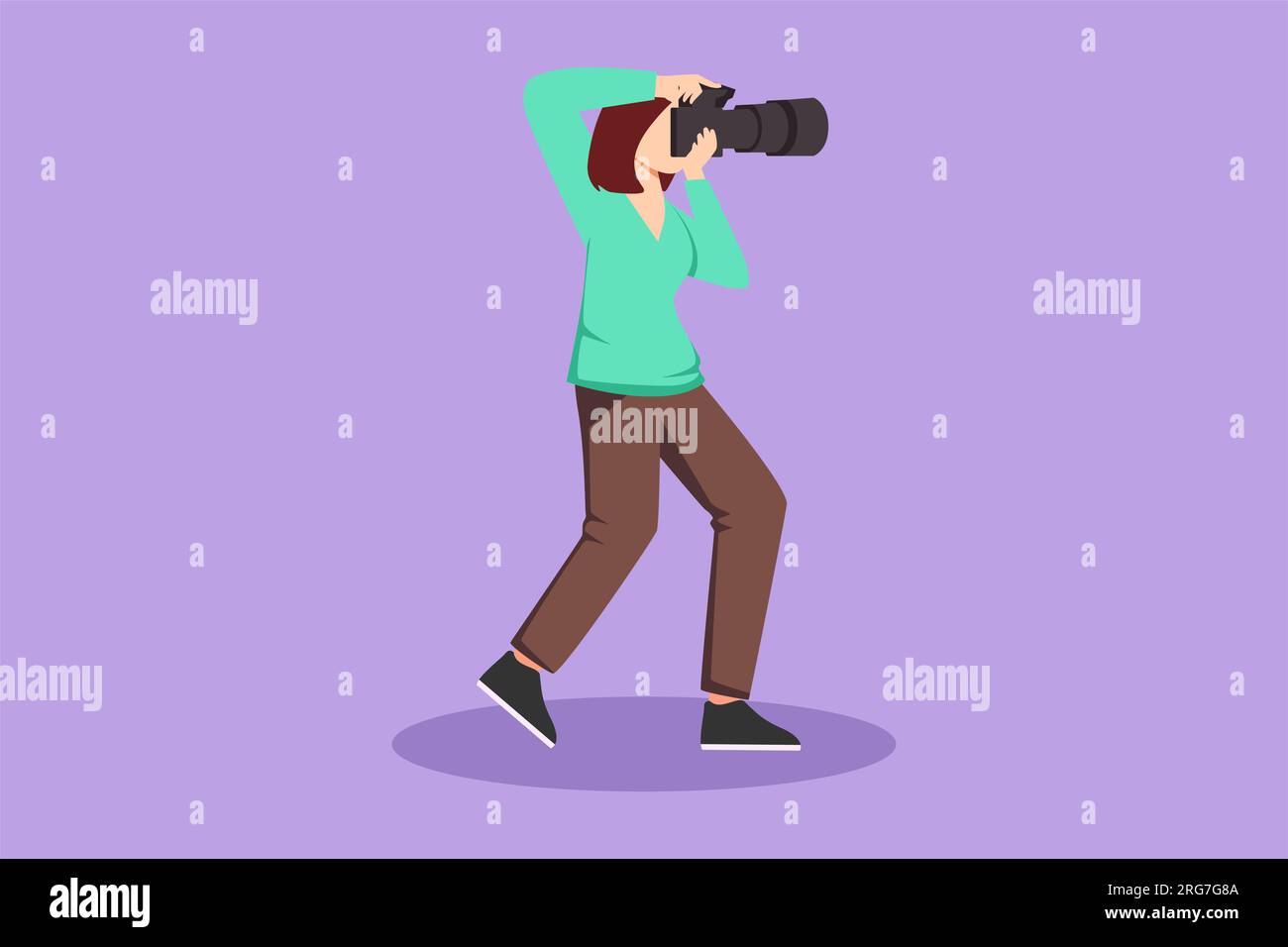 Character flat drawing of beautiful woman photographer aiming target ...