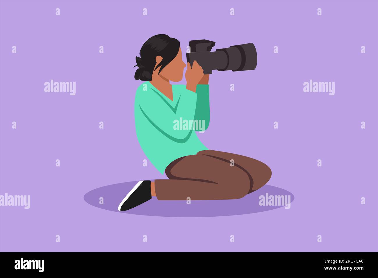 Graphic flat design drawing beautiful woman photographer holding dslr ...
