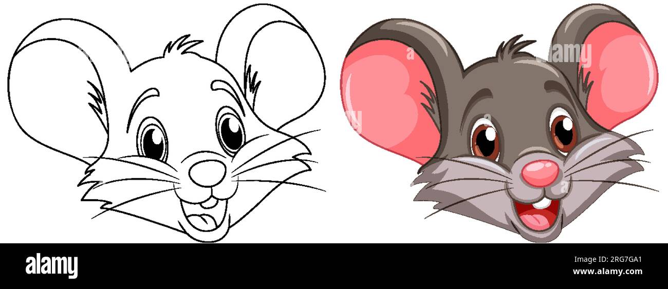 Coloring cute rat cartoon and its colour illustration Stock Vector ...