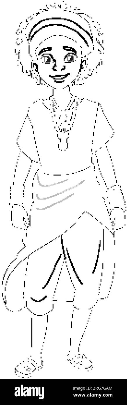 Outline of a man wearing African traditional native clothes in a vector ...