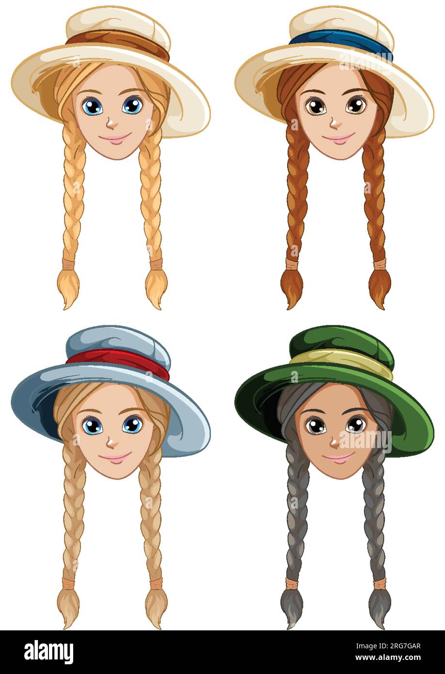 A cartoon illustration of a woman wearing a hat and sporting a braid ...