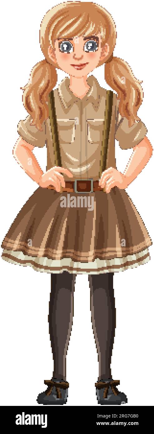 A vector cartoon illustration of a woman wearing a suspenders outfit ...