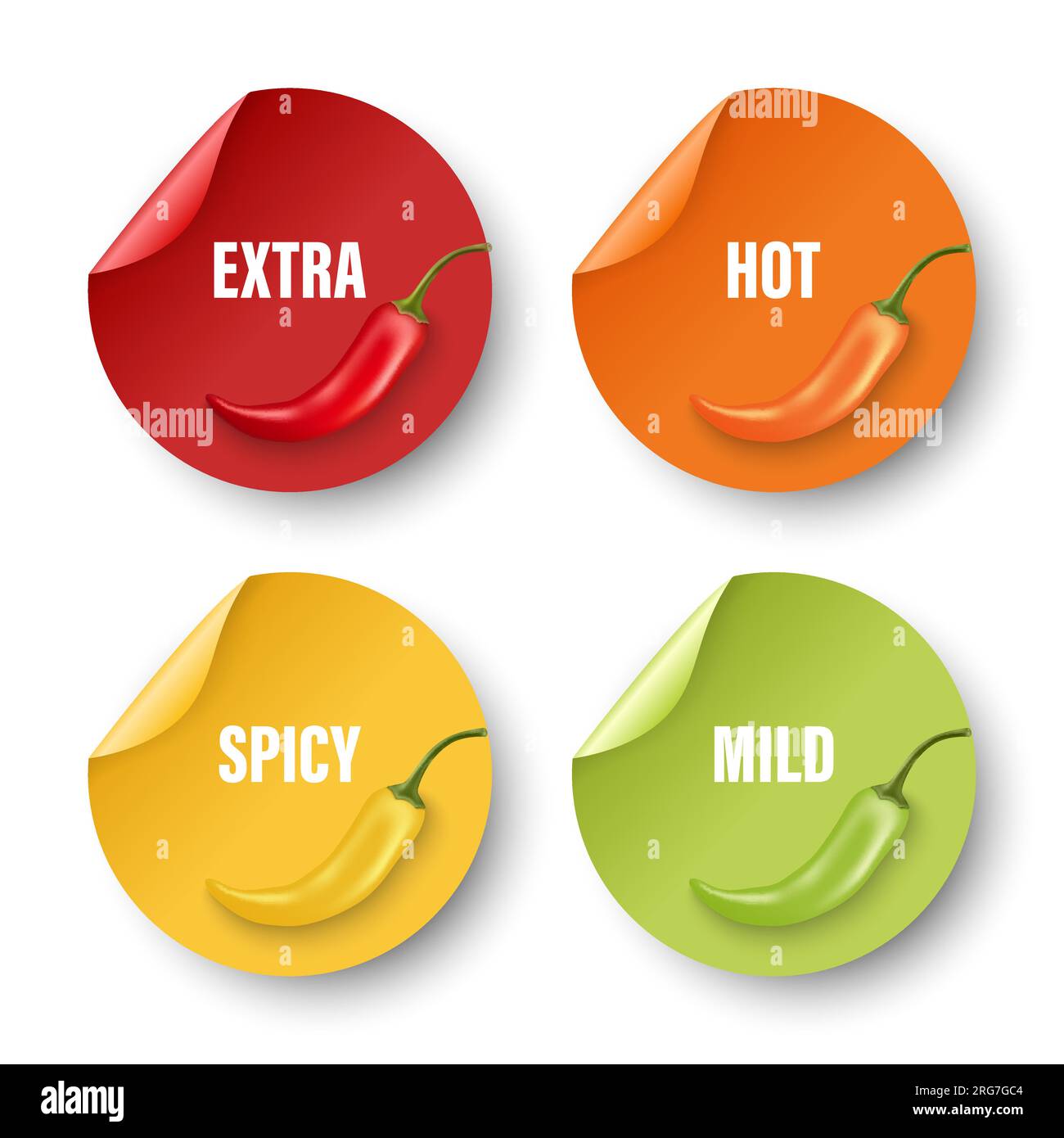Realistic Vector Round Stickers with Spicy Chili Pepper Levels. Red ...