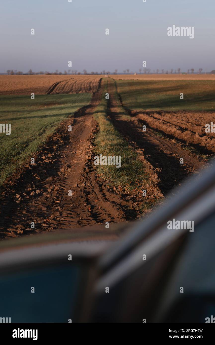 Dirt road along farmland field hi-res stock photography and images - Alamy