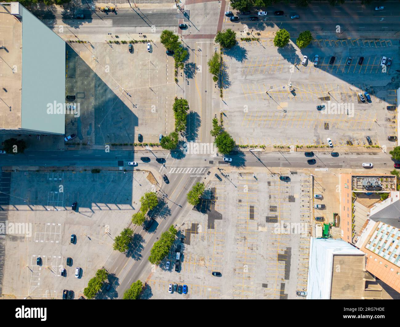 Aerial overhead photo paid parking lots Downtown Dallas Texas Stock ...