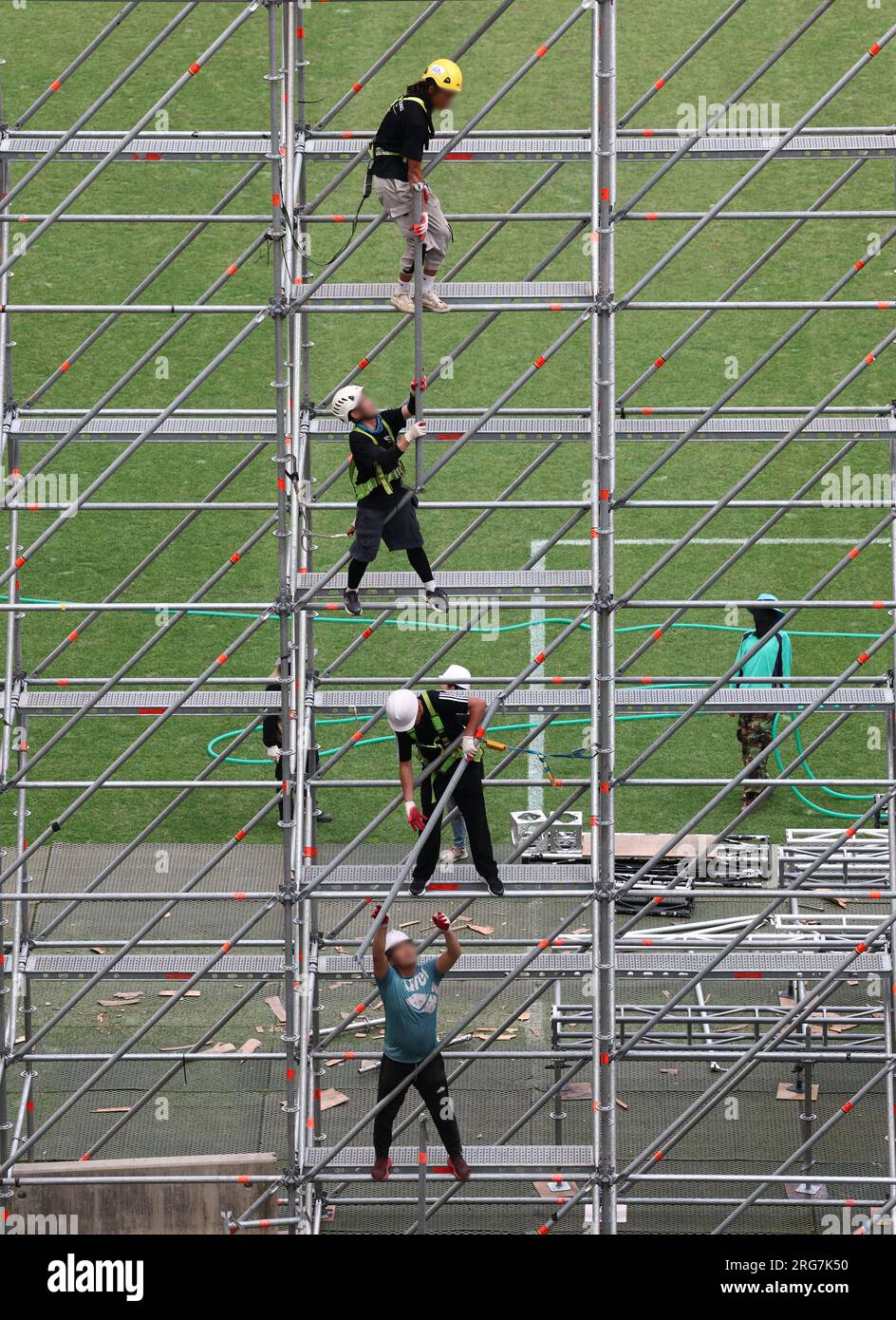 08th Aug, 2023. Site of Jamboree K-pop concert Workers set up the stage ...