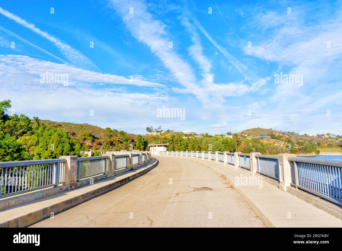 View of the pedestrian walkway of the Mulholland Dam at the Hollywood ...