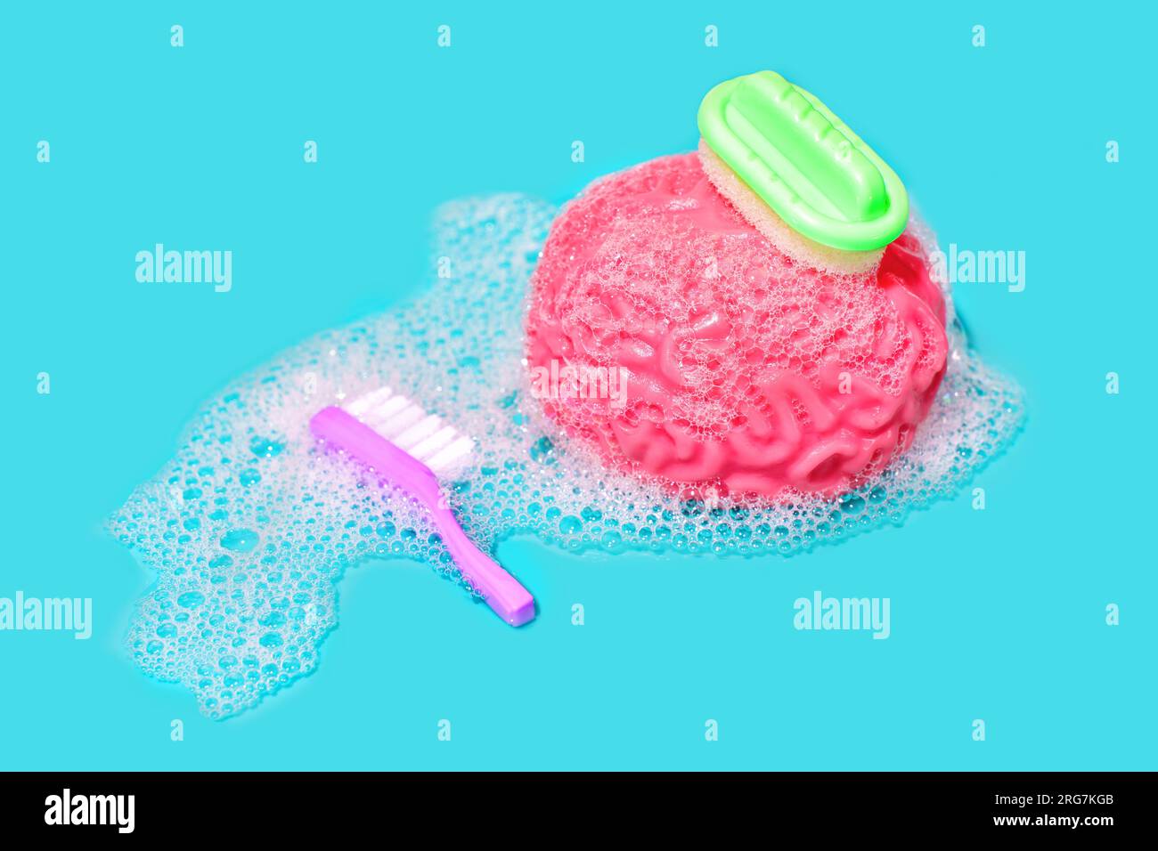 Human brain model engulfed in a cloud of cleansing foam takes center ...
