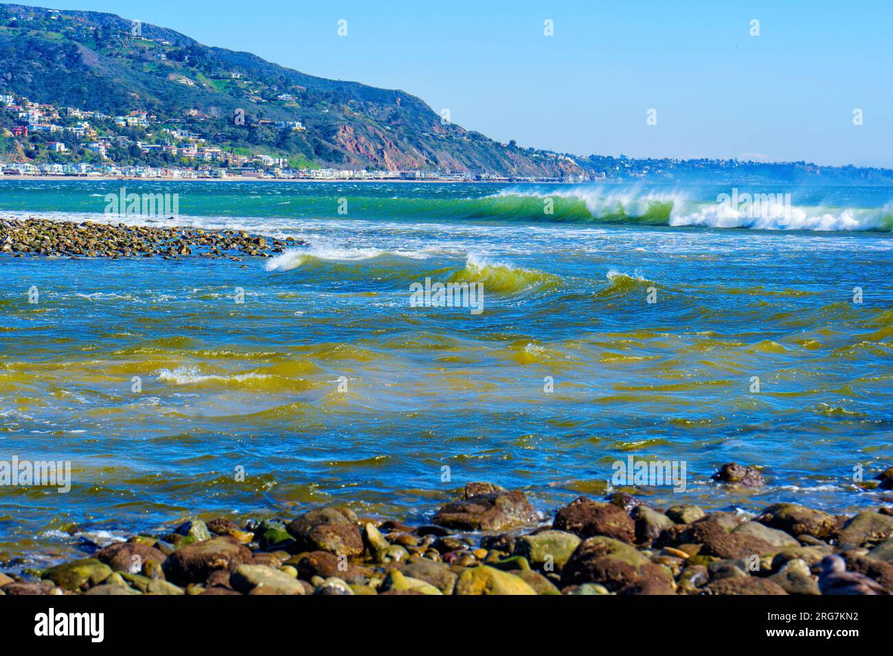 Malibu Beach area seen through the vast expanse of the ocean from the ...