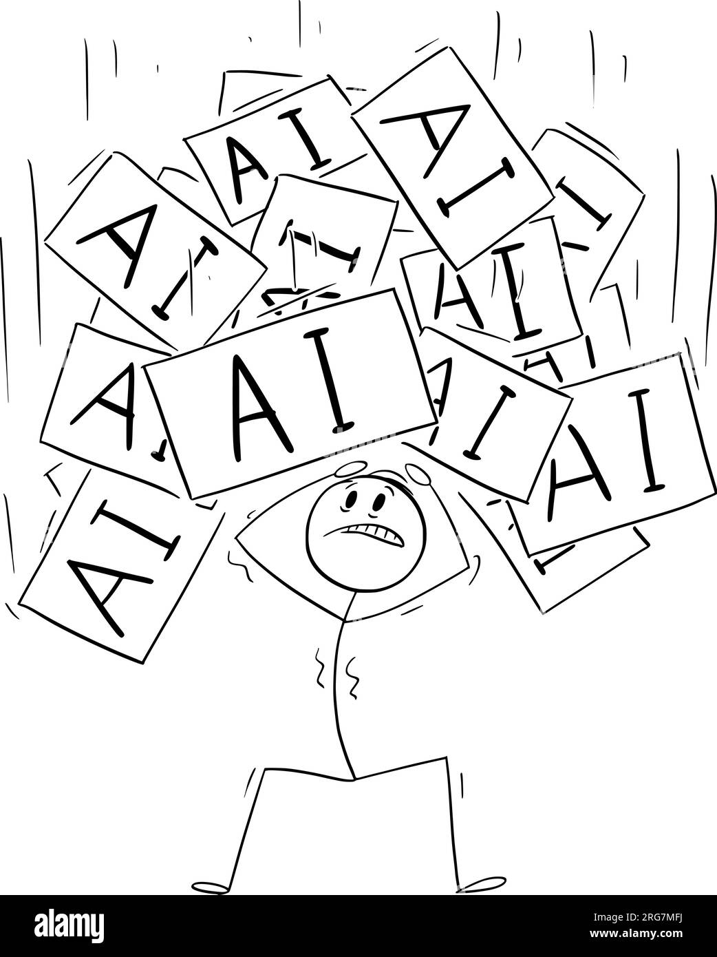 Person Overwhelmed with Ai or Artificial Intelligence, Vector Cartoon ...