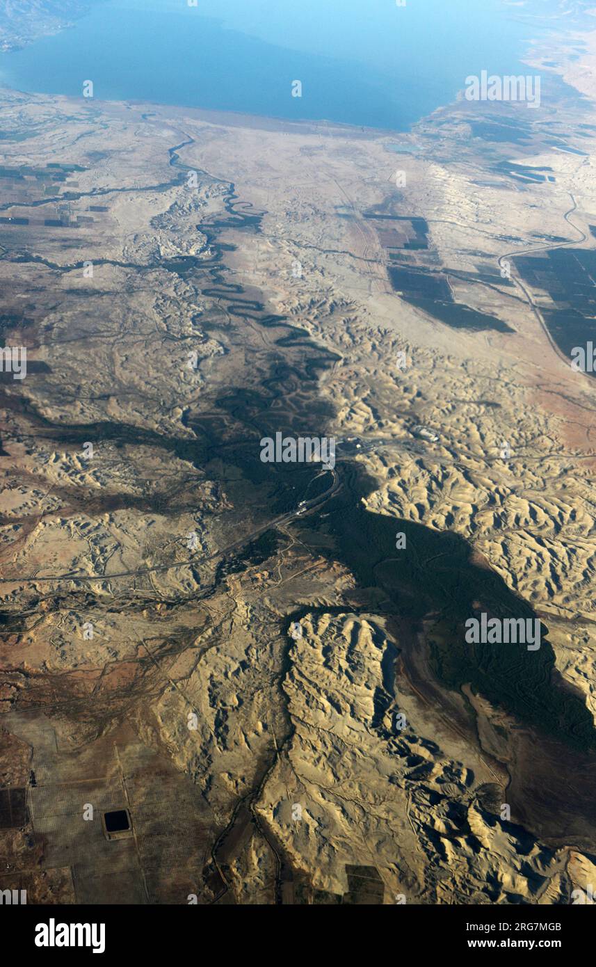 An Aerial View Of The Jordan River And The Dead Sea In Jordan And