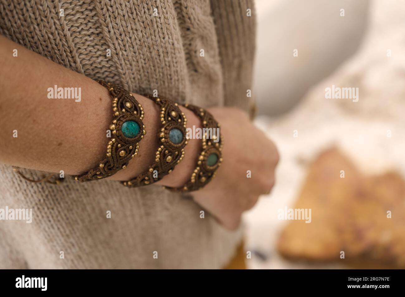hand made macrame jewellery with intricate designs Stock Photo - Alamy