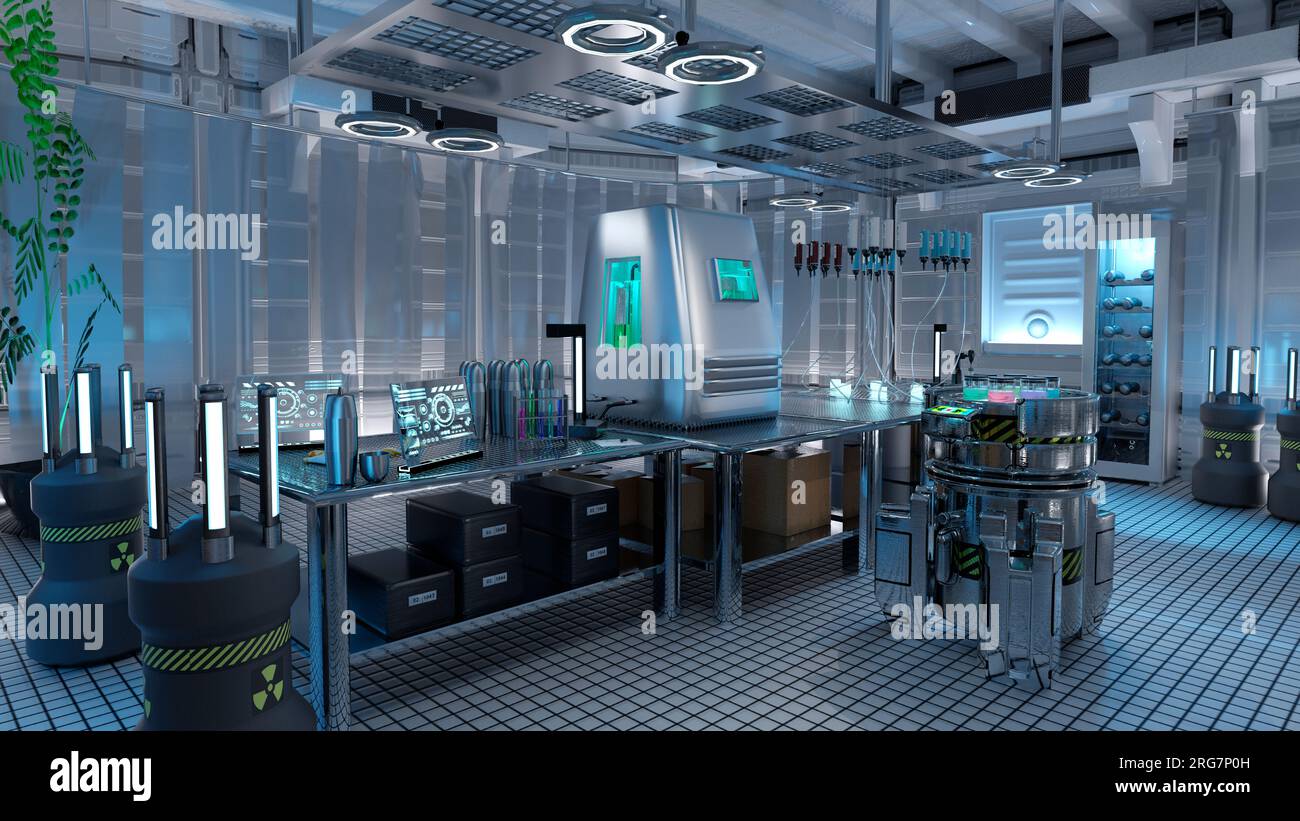 3D rendering of a science fiction laboratory interior Stock Photo - Alamy