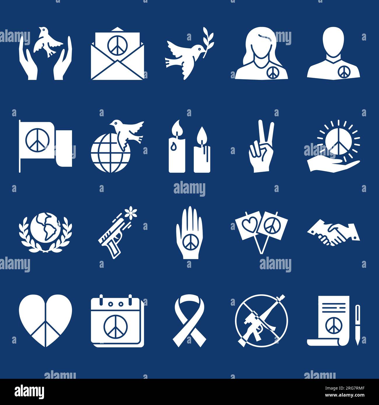 Peace and pacifism glyph icon set. Dove of peace, disarmament, no war ...