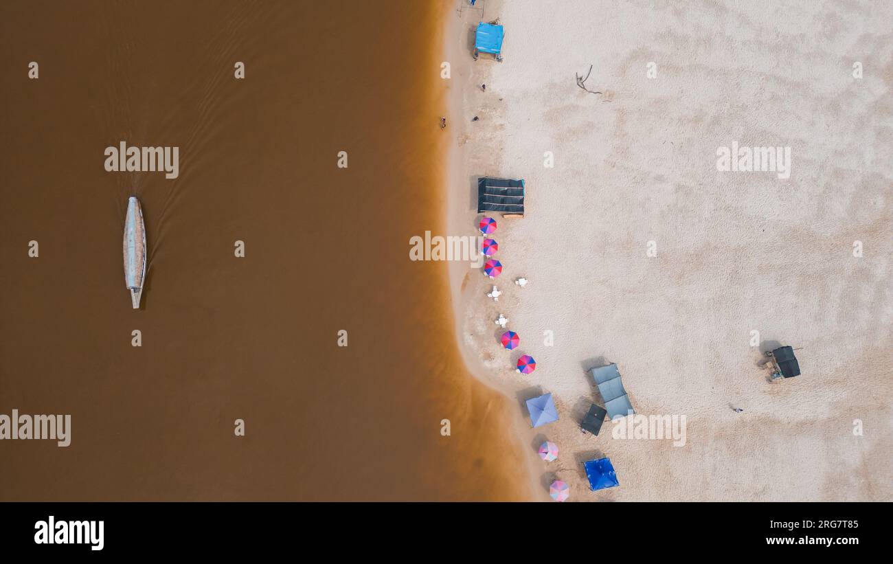 Amazonian beaches, white sand from the Nanay river in the Peruvian ...