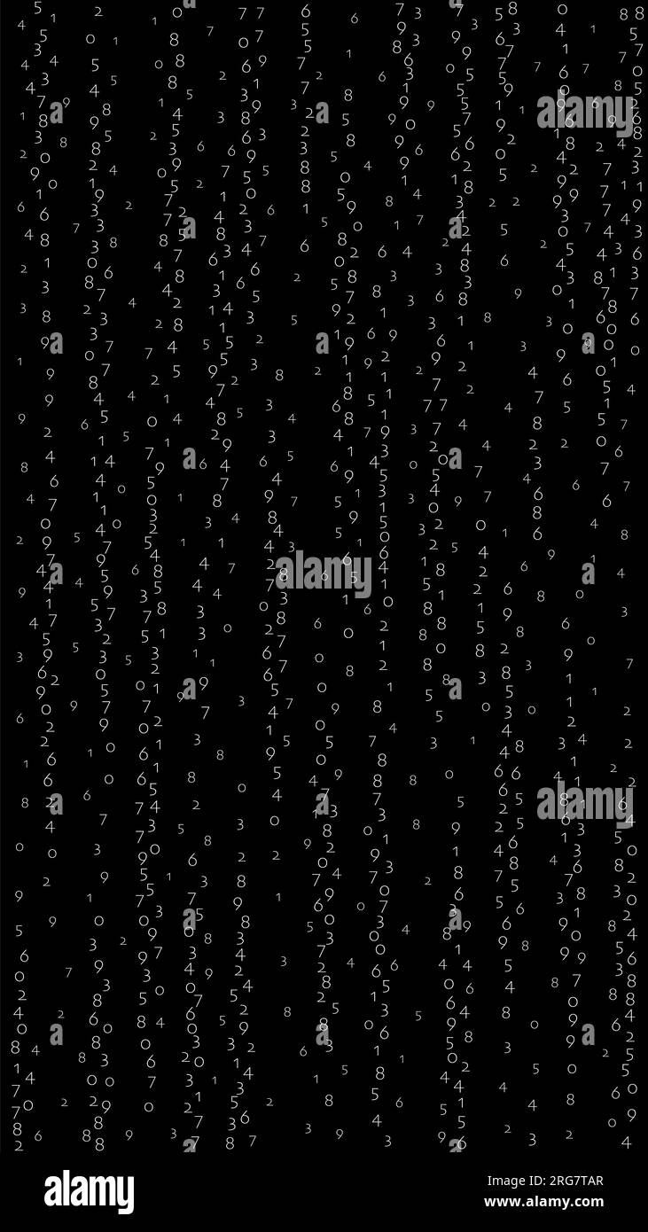 Falling numbers, big data concept. Binary white flying digits. Delicate ...