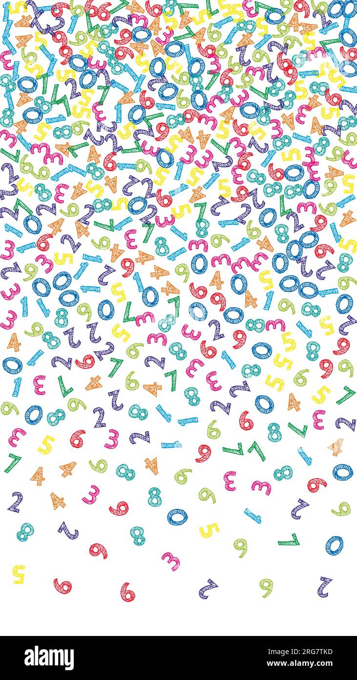 Falling colorful sketch numbers. Math study concept with flying digits ...