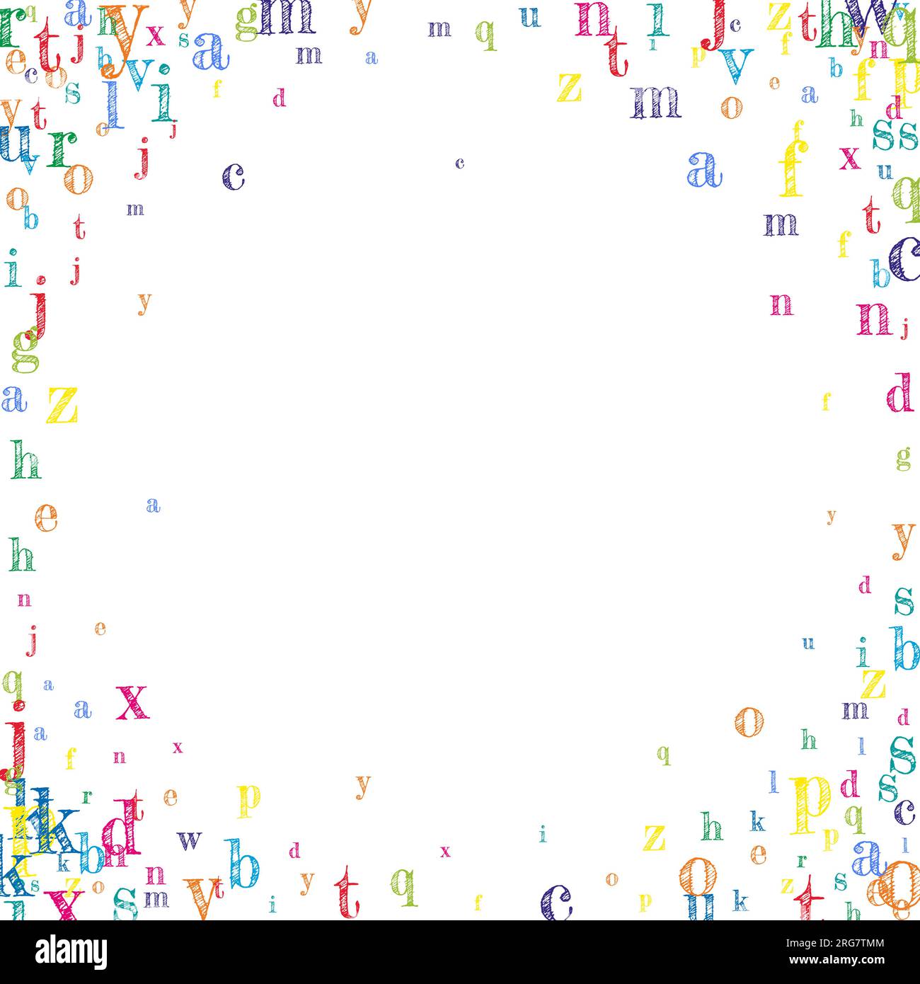 Falling letters of English language. Colorful childish flying ...