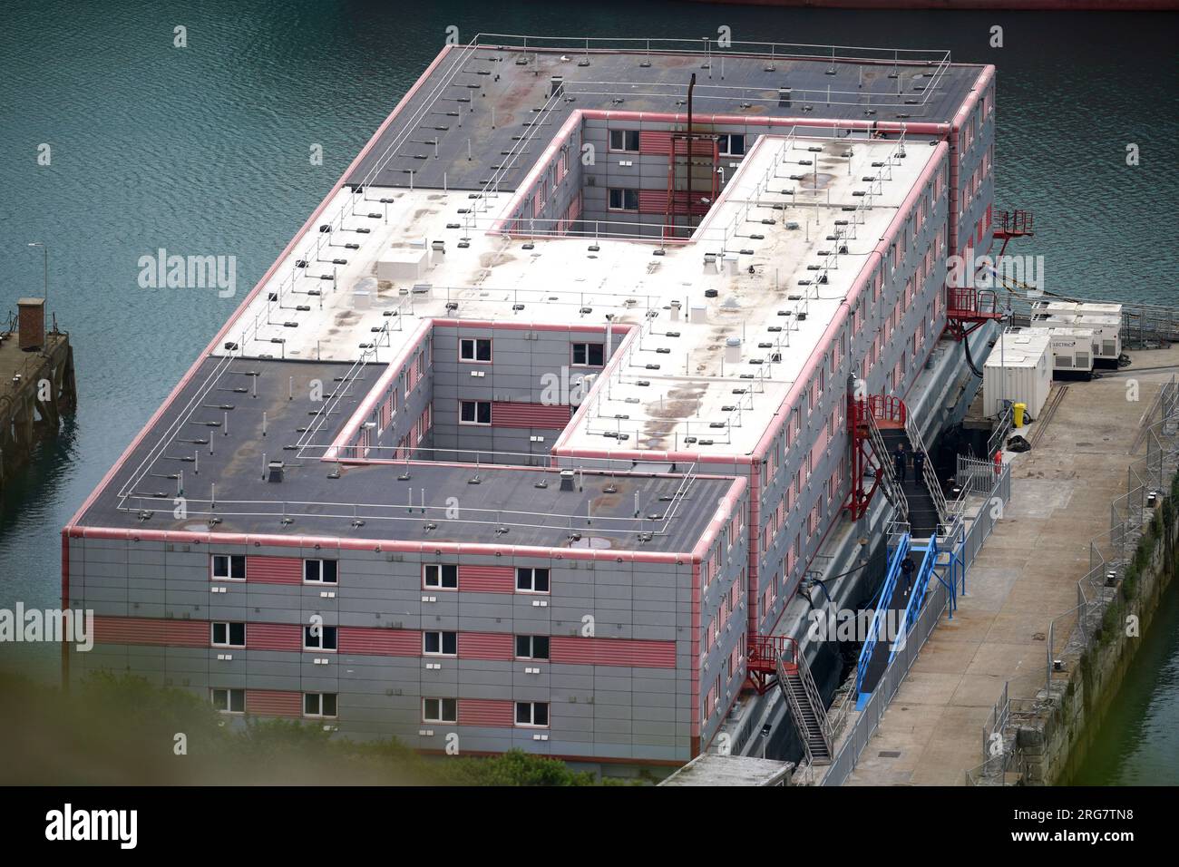 A general view of the Bibby Stockholm accommodation barge at Portland ...