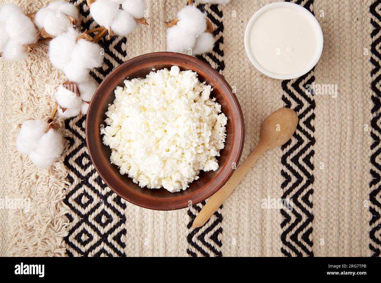 Natural sour milk cheese, rustic cottage cheese aesthetic. Milky ...