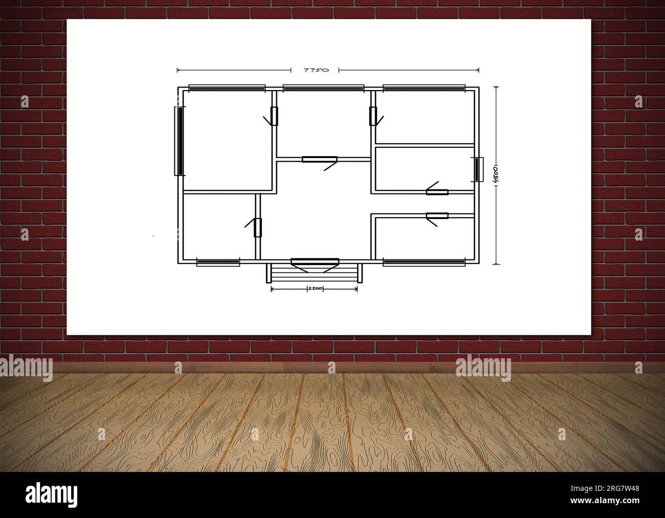 poster with blueprint hanging on red brick wall Stock Photo - Alamy