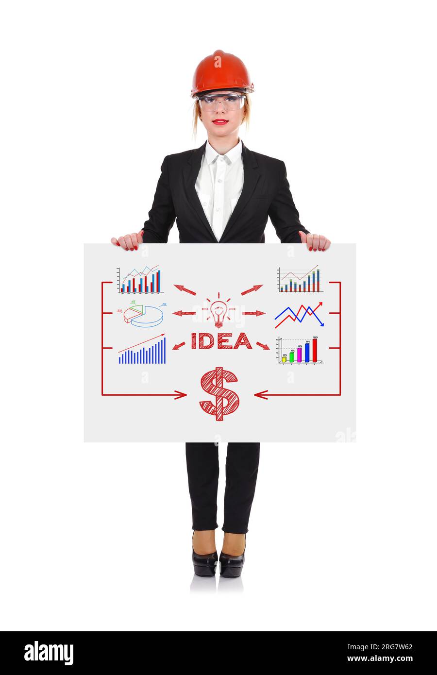 Engineer woman holding poster with drawing business strategy Stock ...