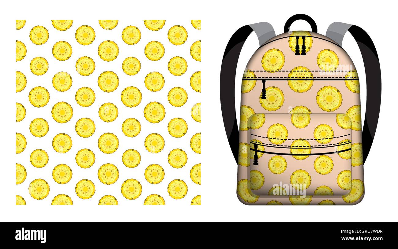 Children school backpack decorated seamless pattern with pineapple ...