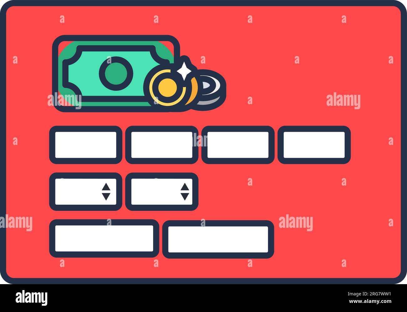 Red plastic bank card with empty fields for entering card number and ...