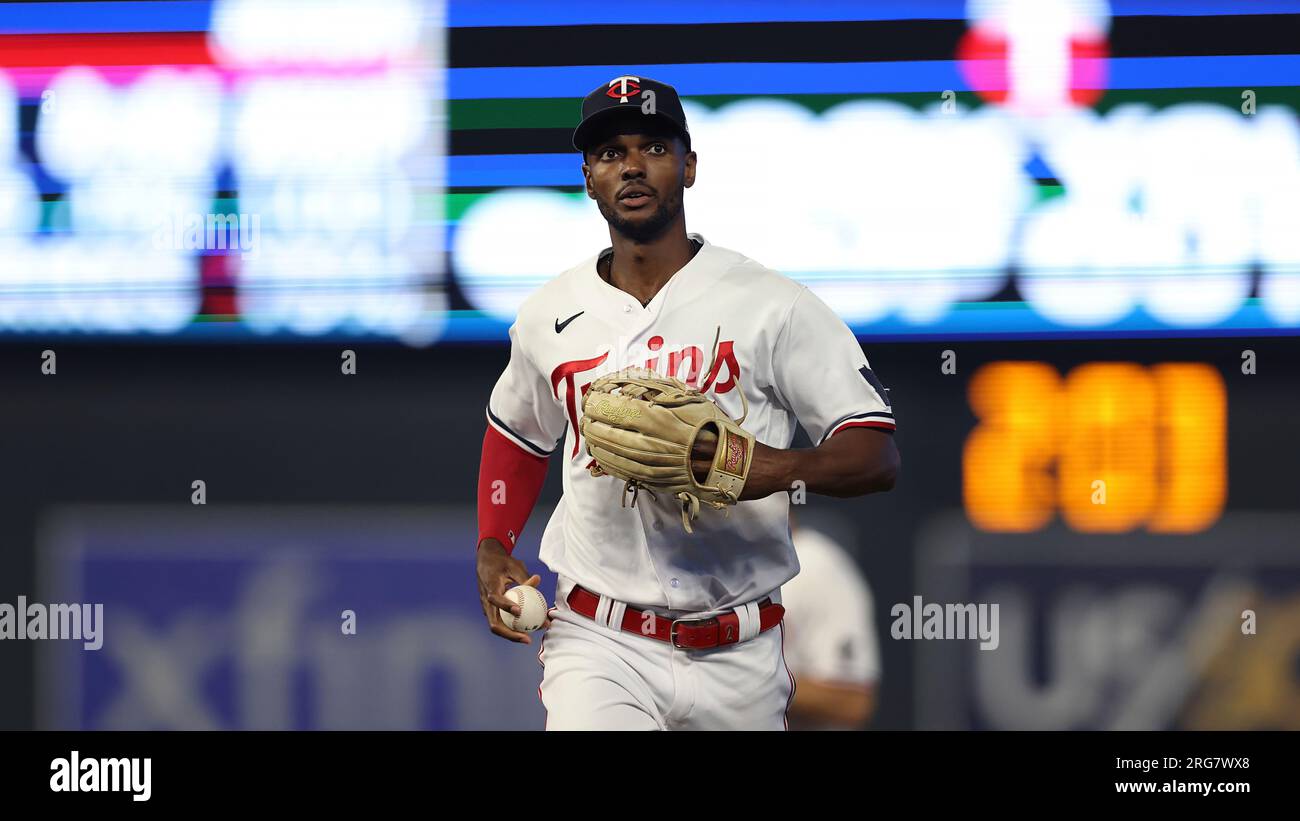 Minnesota Twins center fielder Michael A. Taylor moves to the dugout at ...
