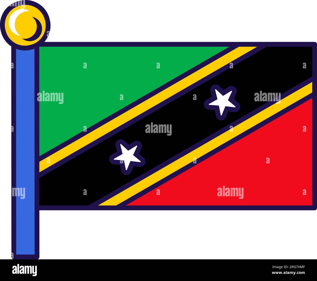 Saint Kitts Nevis country flag on flagpole for registration of solemn ...