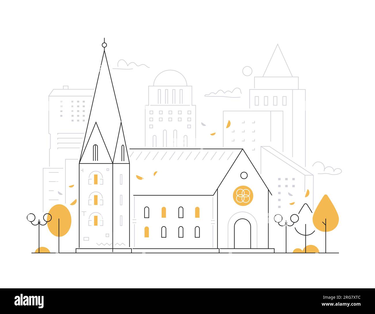 Gothic cathedral - modern line design style illustration Stock Vector ...