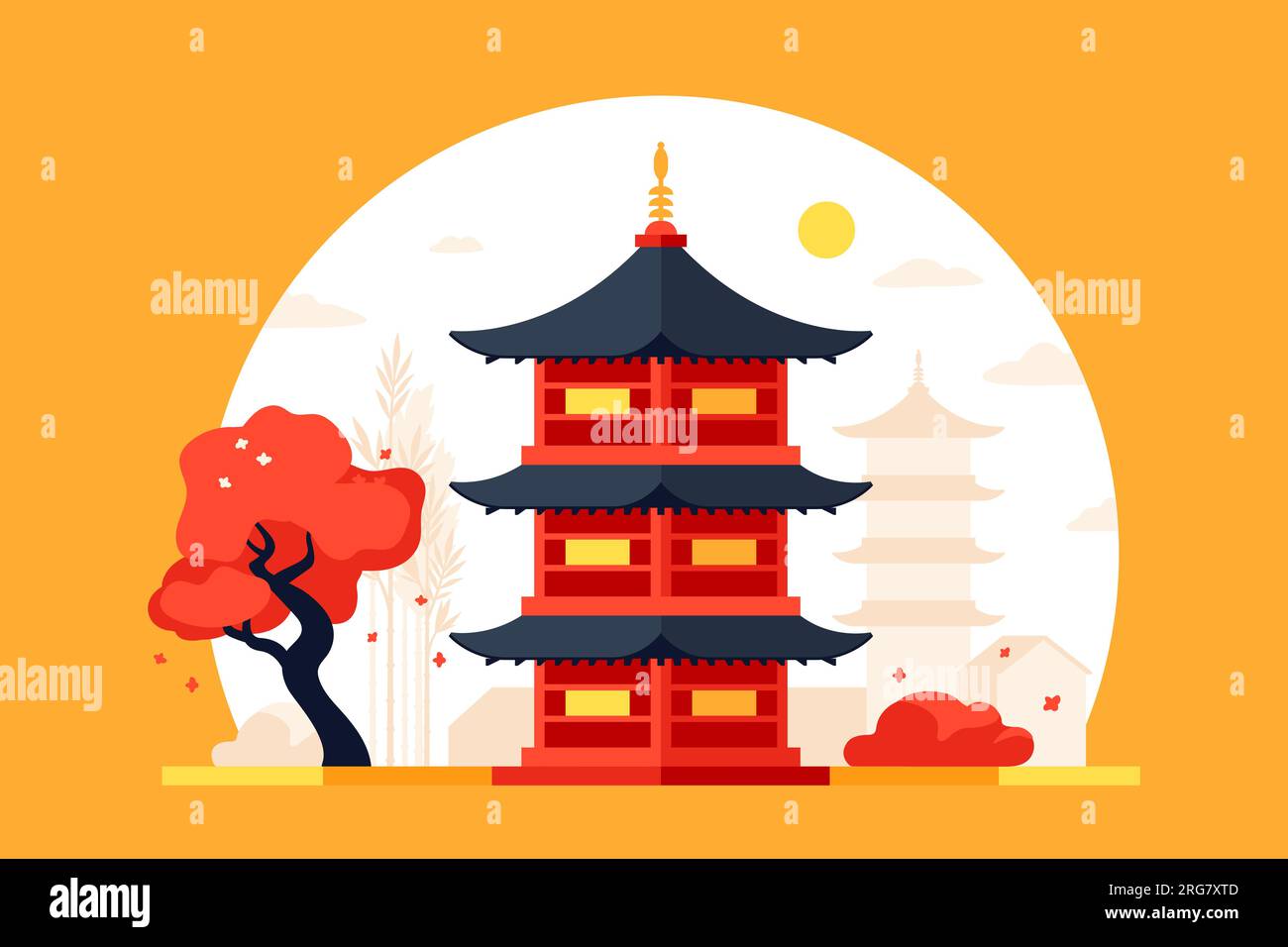 Shinto shrine at sunrise - modern colored vector illustration Stock ...