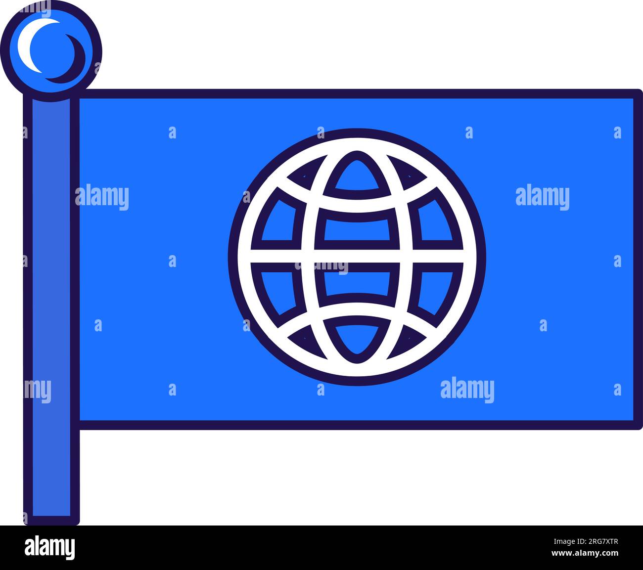 World flag on flagpole for registration of solemn event, meeting ...