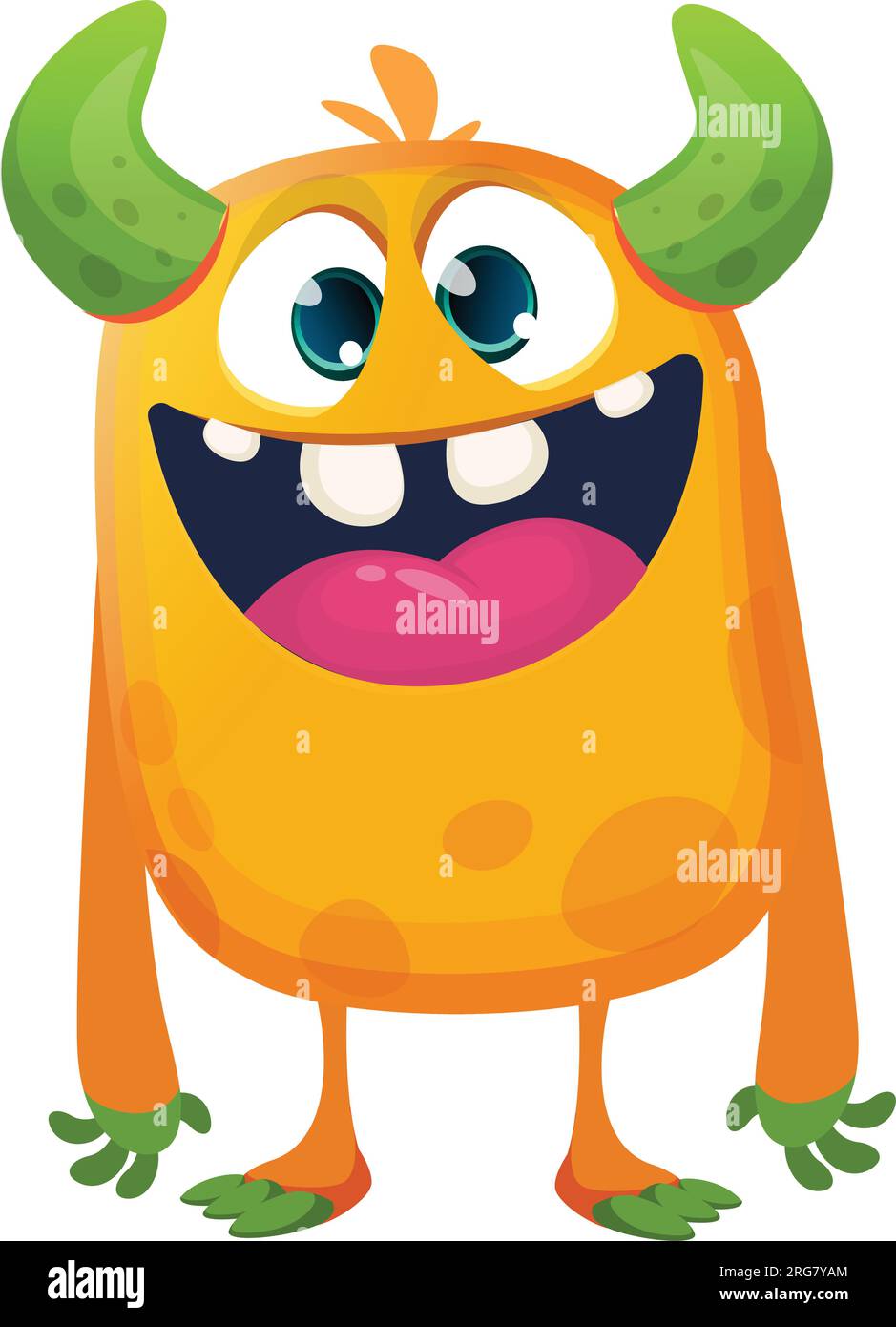 Cartoon funny monster with scary face expression waving hands . Vector ...