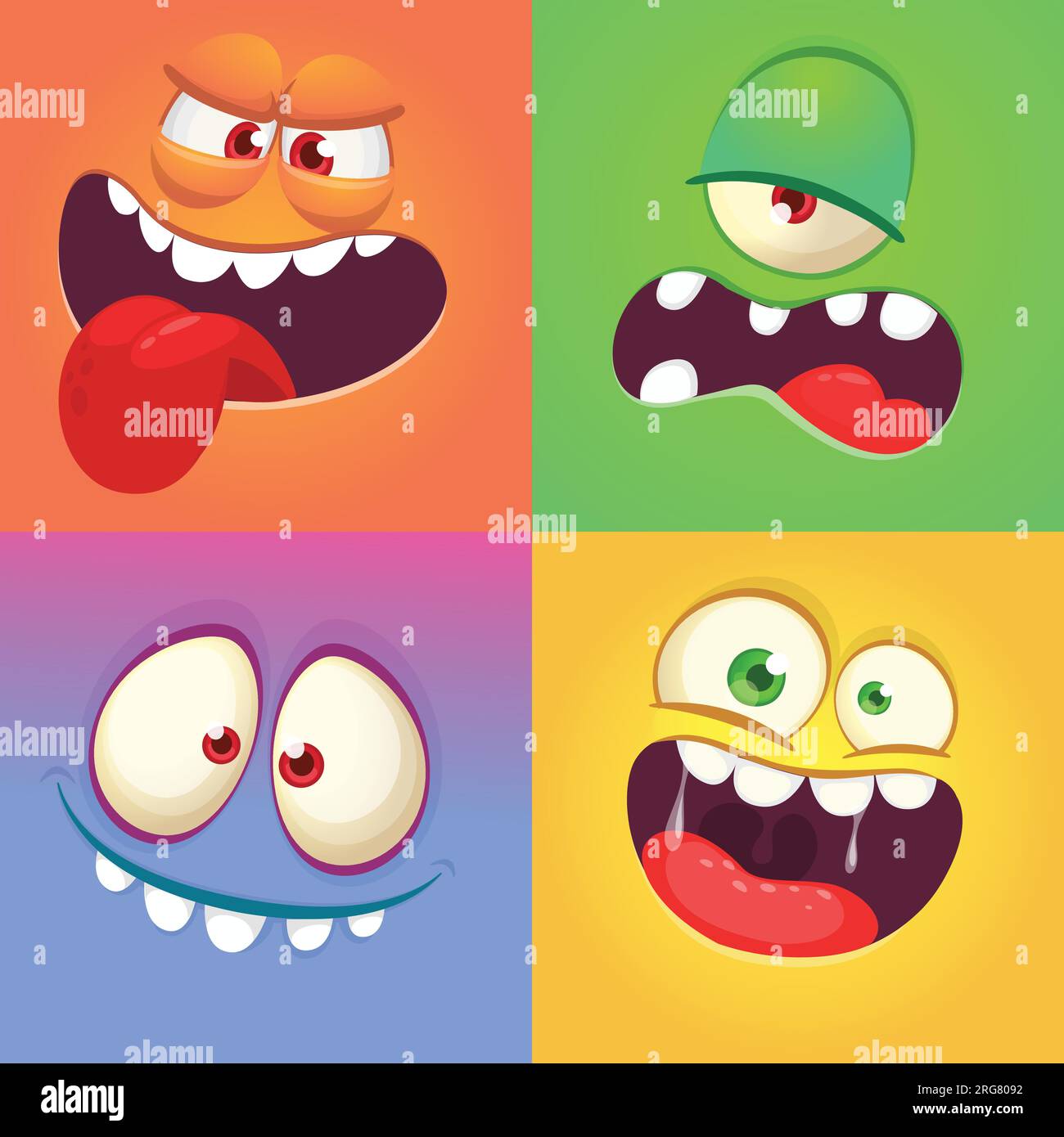 Funny cartoon monster face expressions set . Halloween vector design ...