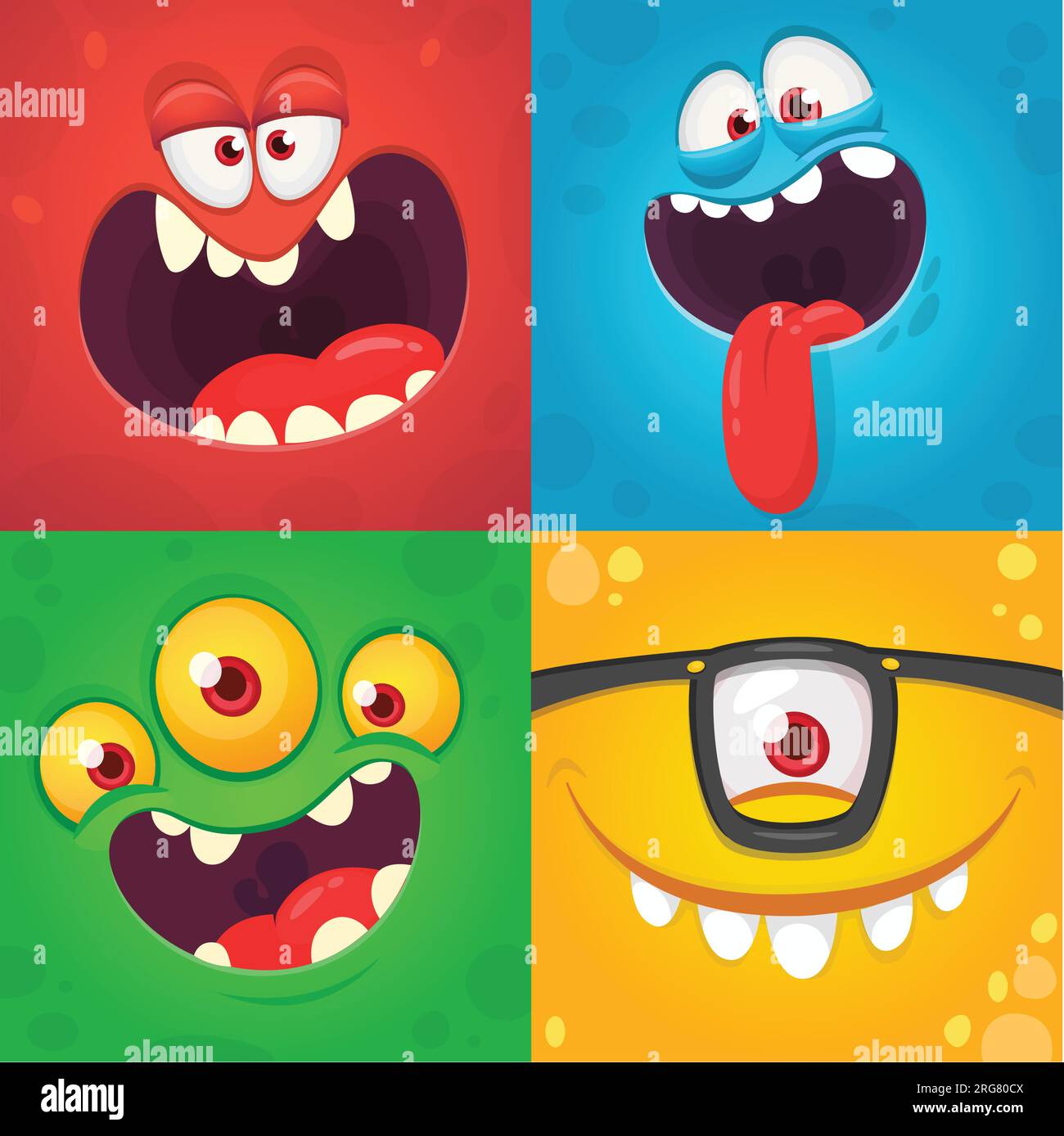 Funny cartoon monster face expressions set . Halloween vector design ...