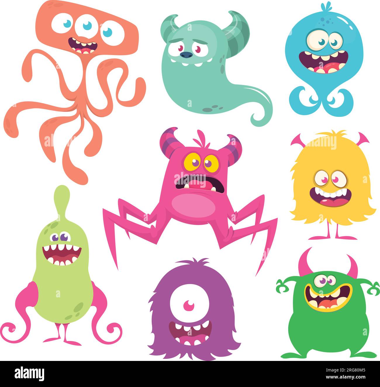 Funny cartoon creatures. Set of cartoon vector monsters. Halloween ...