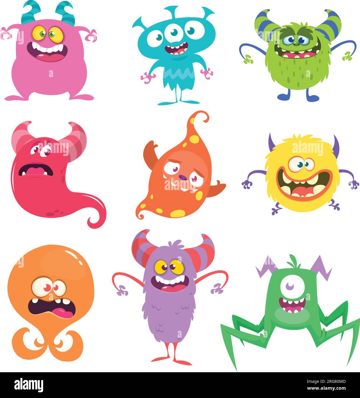 Funny cartoon creatures. Set of cartoon vector monsters. Halloween ...