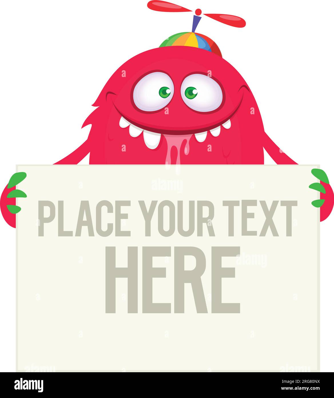 Catoon alien holding blank sign with sample text. Vector illustration ...
