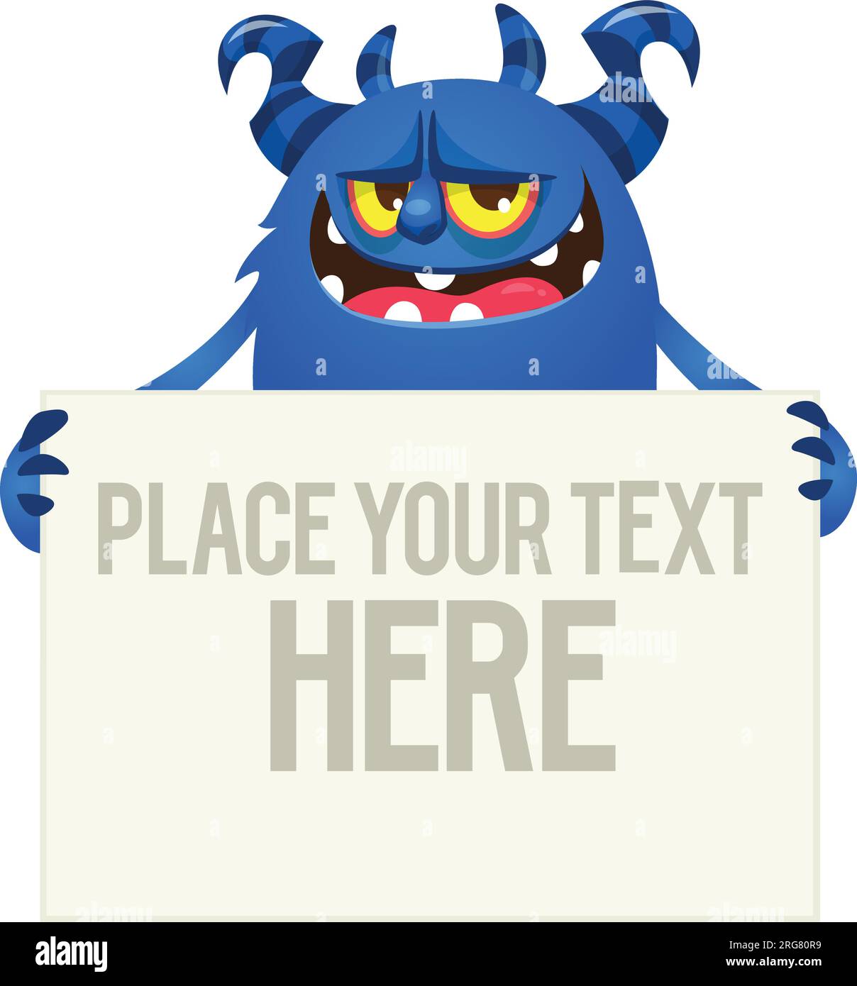 Catoon monster holding blank sign with sample message on it. Vector ...
