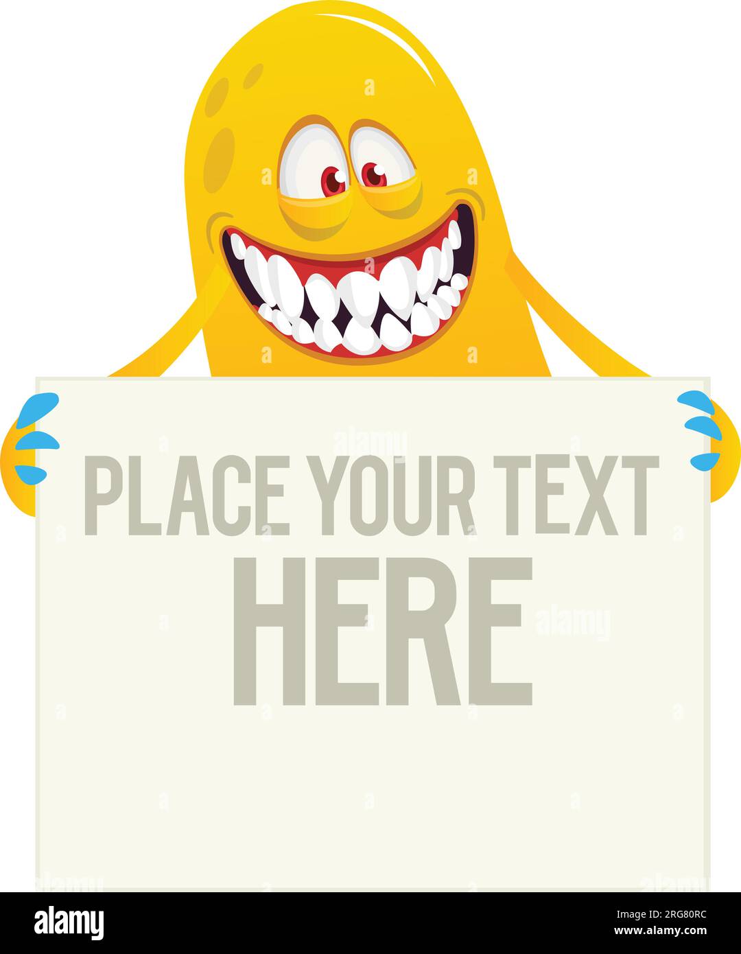 Catoon monster holding blank sign with sample message on it. Vector ...