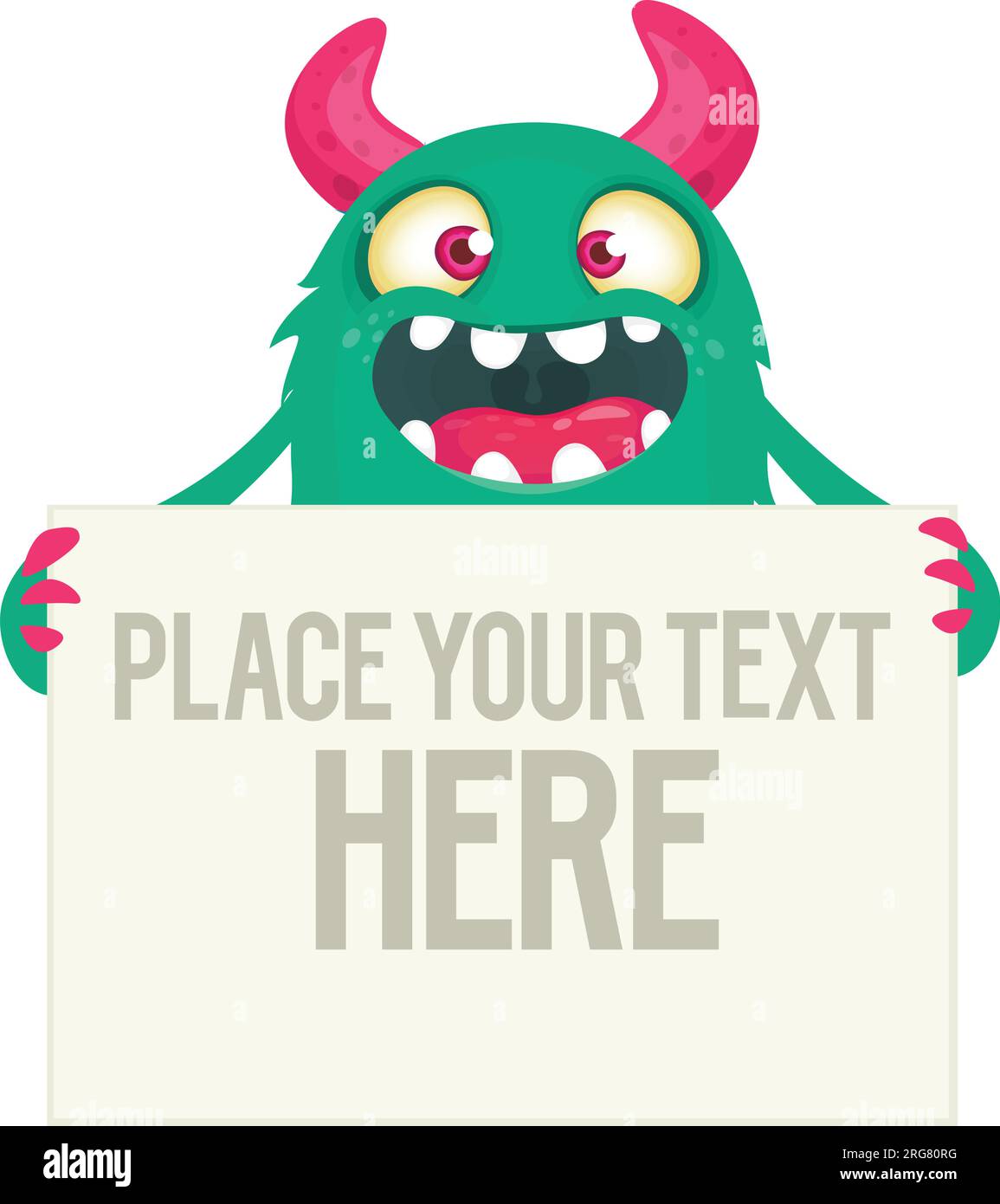 Catoon monster holding blank sign with sample message on it. Vector ...