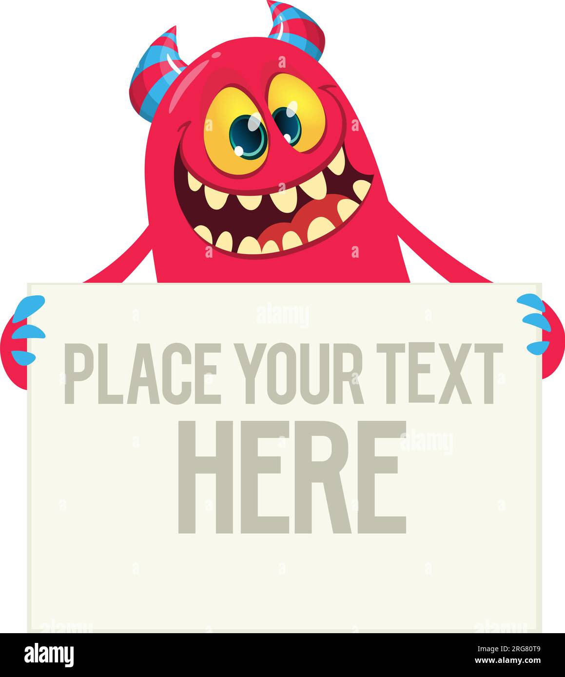 Catoon monster holding blank sign with sample message on it. Vector ...