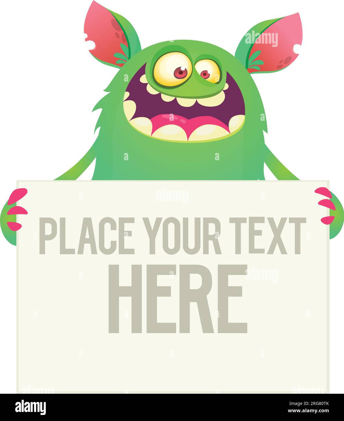 Catoon monster holding blank sign with sample message on it. Vector ...