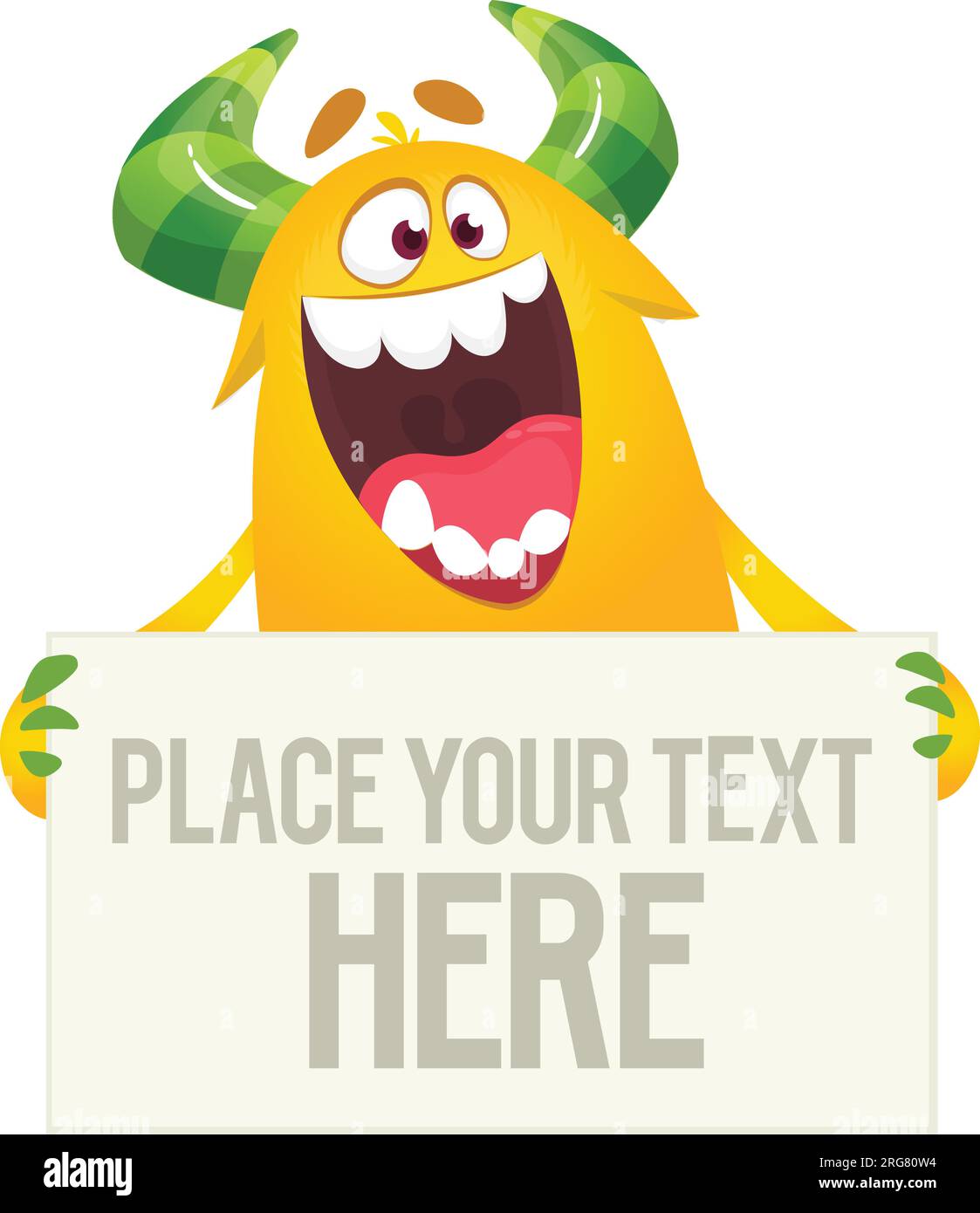 Catoon monster holding blank sign with sample message on it. Vector ...