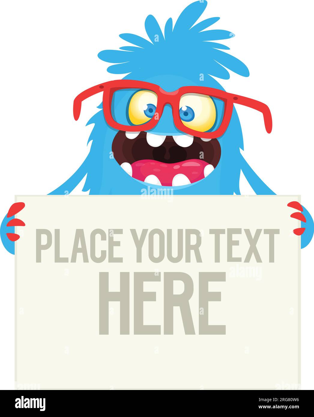 Catoon monster holding blank sign with sample message on it. Vector ...
