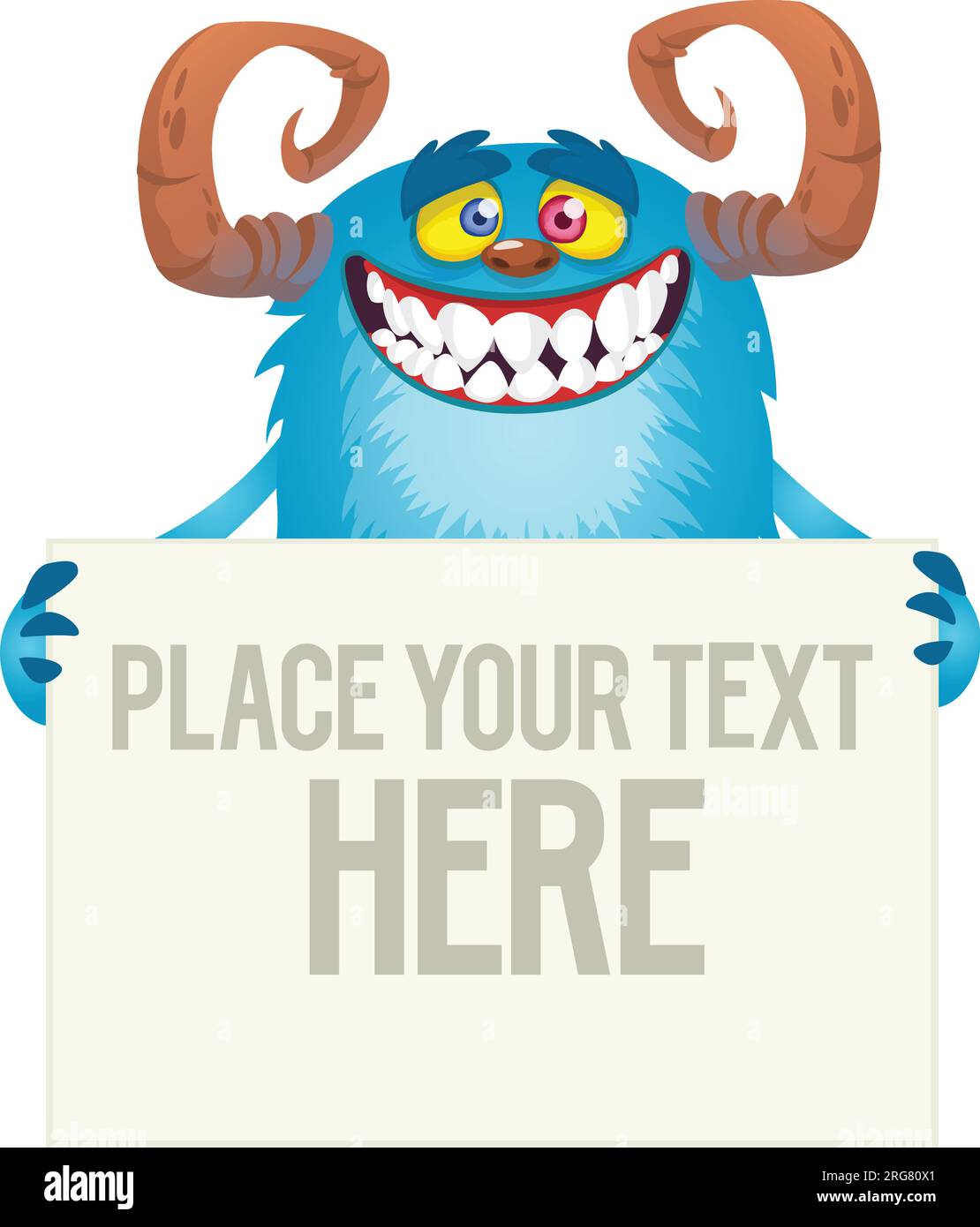 Catoon monster holding blank sign with sample message on it. Vector ...