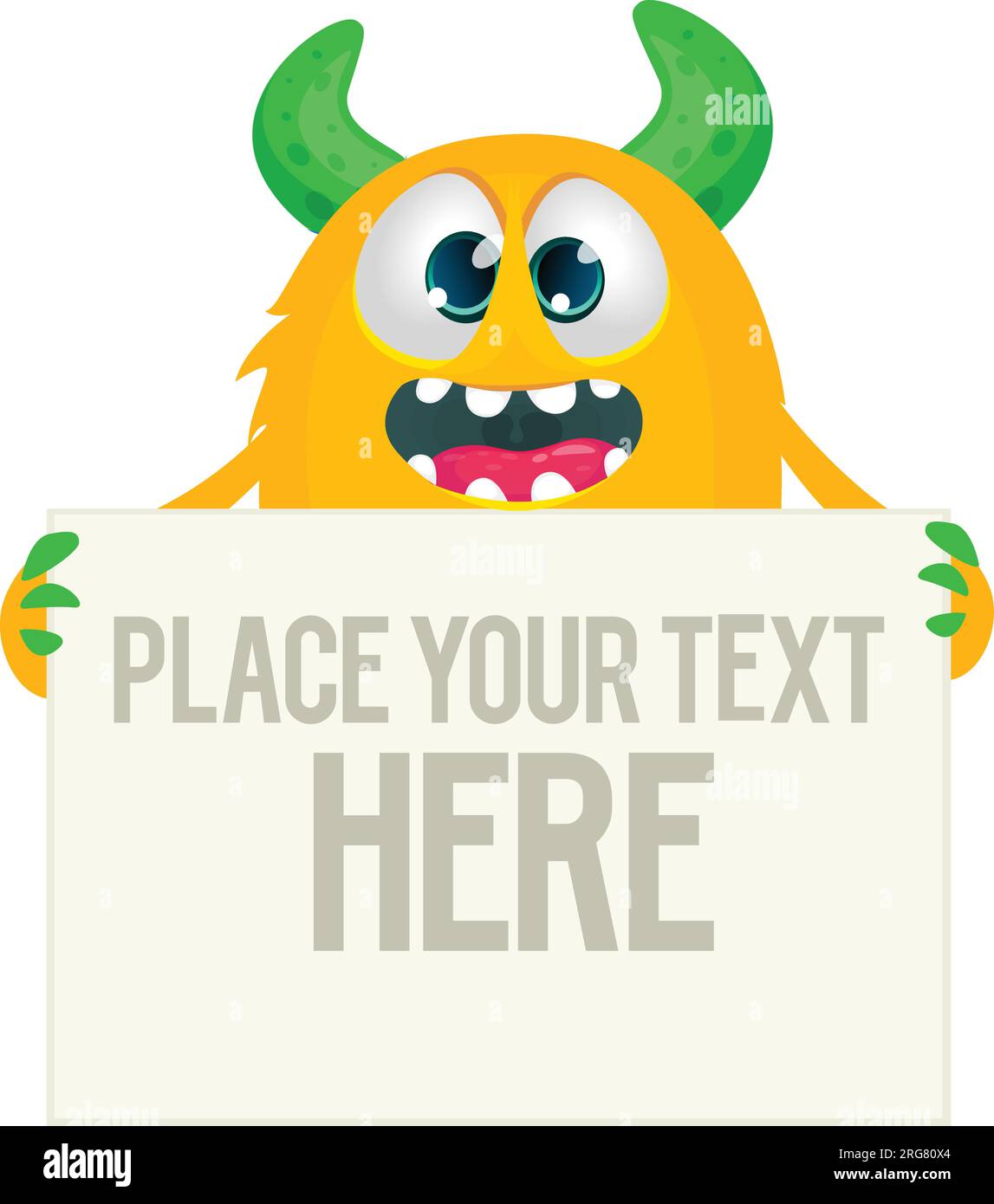 Catoon monster holding blank sign with sample message on it. Vector ...